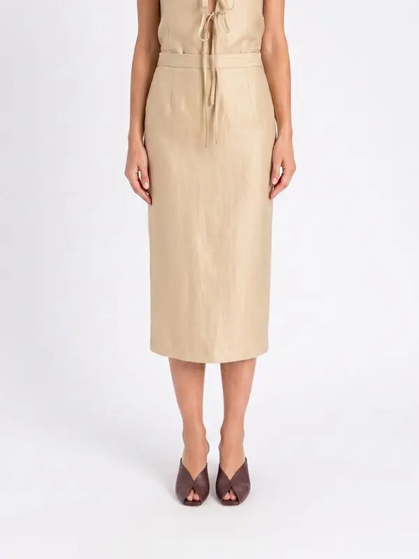 TWINSET High-waisted Midi Pencil Skirt With Back Slit - Gold