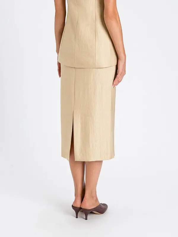 TWINSET High-waisted Midi Pencil Skirt With Back Slit - Gold