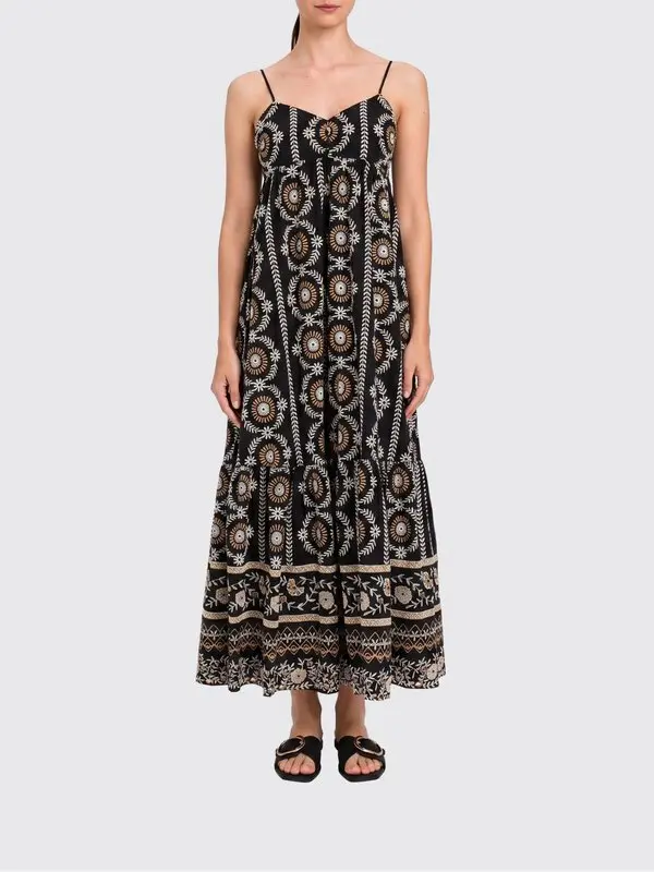 TWINSET U & B Midi Dress In Printed Muslin - Black