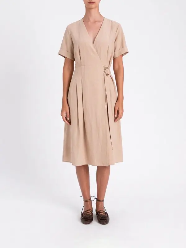 TWINSET Linen Blend Wrap Midi Dress - Rope