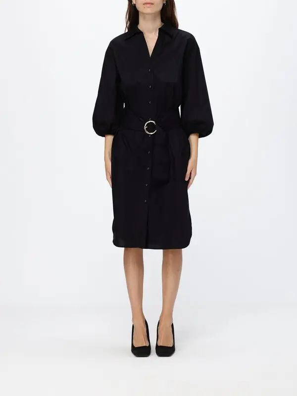 TWINSET Cotton Midi Shirtdress With Puff Sleeves And Belted Waist - Black