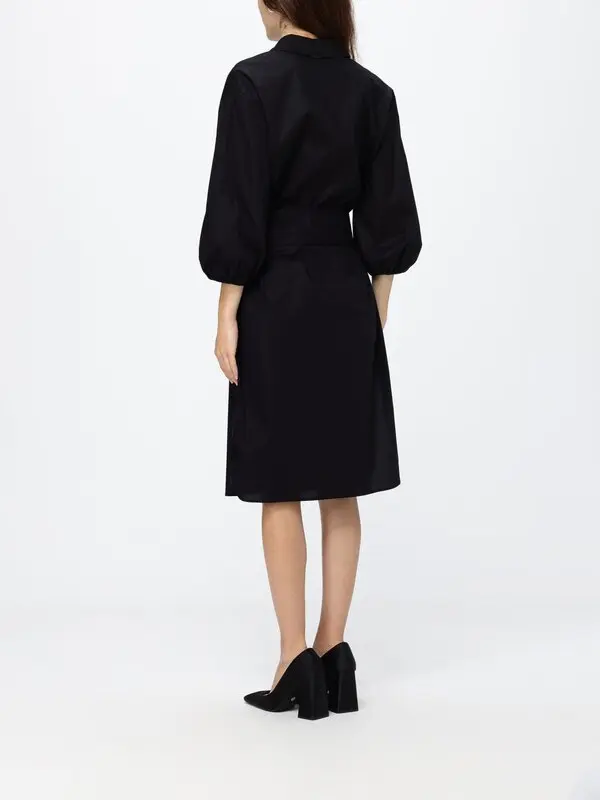 TWINSET Cotton Midi Shirtdress With Puff Sleeves And Belted Waist - Black