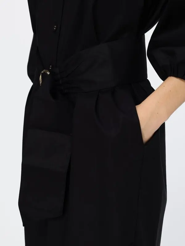 TWINSET Cotton Midi Shirtdress With Puff Sleeves And Belted Waist - Black