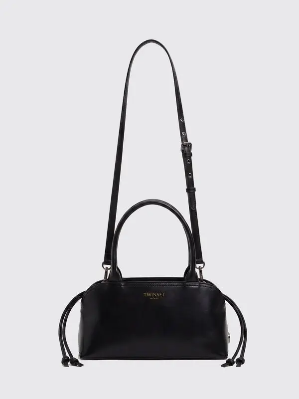 TWINSET Faux Leather Rounded Handbag With Drawstring Closure - Black