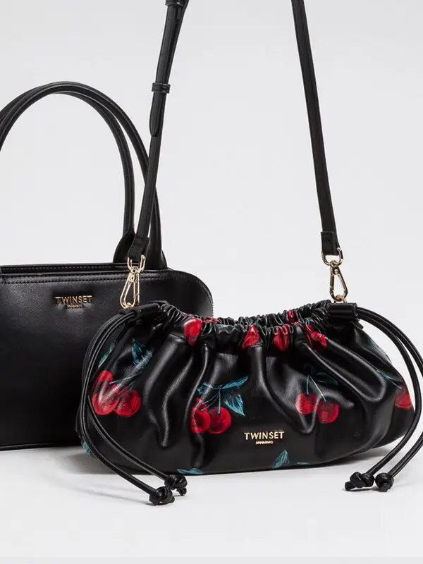 TWINSET Faux Leather Rounded Handbag With Drawstring Closure