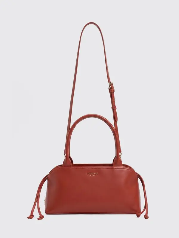 TWINSET Faux Leather Rounded Handbag With Drawstring Closure - Brown