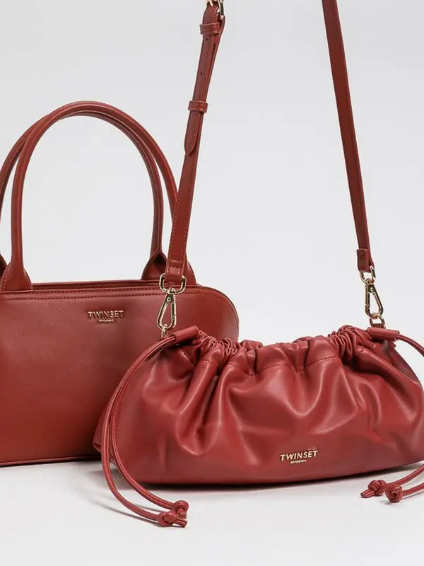 TWINSET Faux Leather Rounded Handbag With Drawstring Closure - Brown