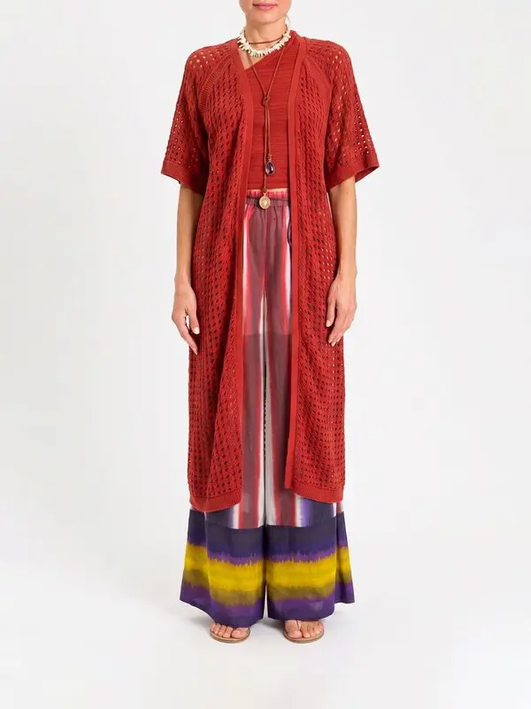 TWINSET Perforated Cotton Blend Long Cardigan
