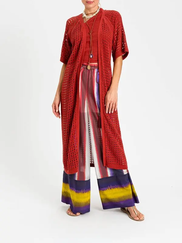 TWINSET Perforated Cotton Blend Long Cardigan