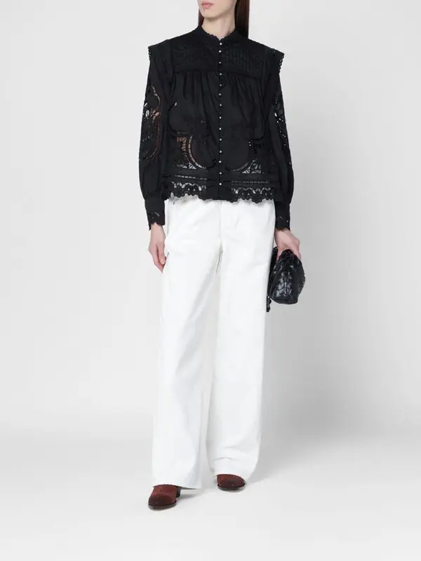 Farm Rio Cotton Richelieu Shirt With Macramé Inserts