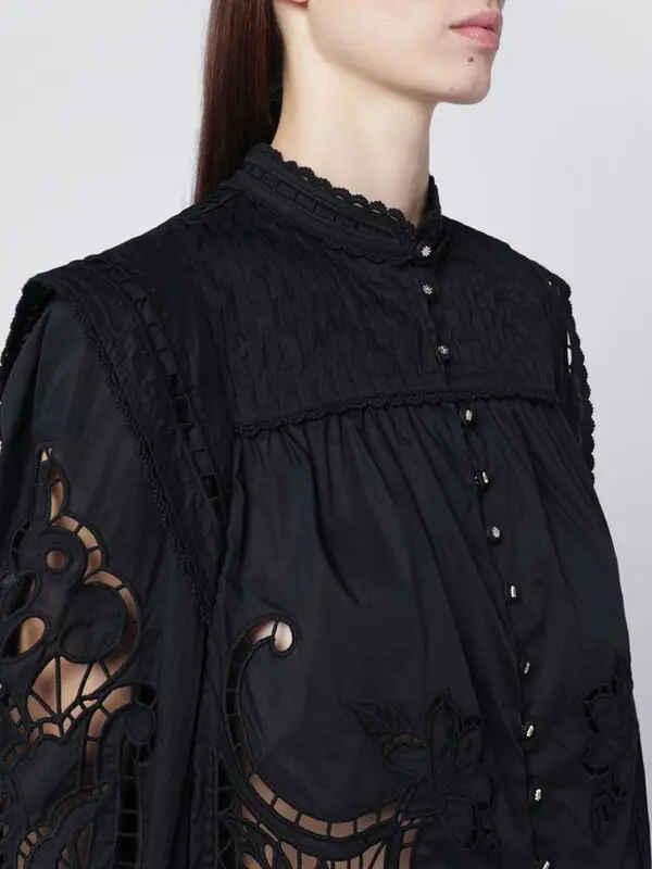 Farm Rio Cotton Richelieu Shirt With Macramé Inserts