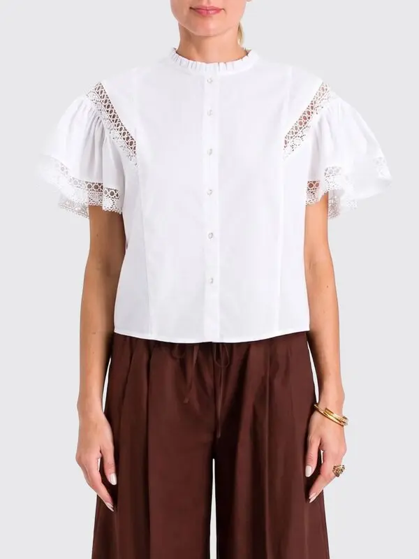 TWINSET Stretch-cotton Shirt With Macramé Inserts