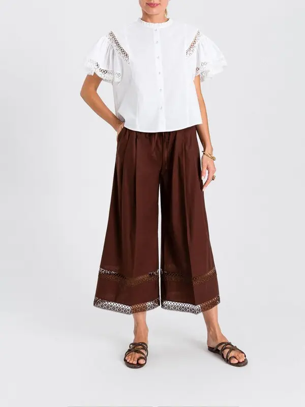 TWINSET Stretch-cotton Shirt With Macramé Inserts
