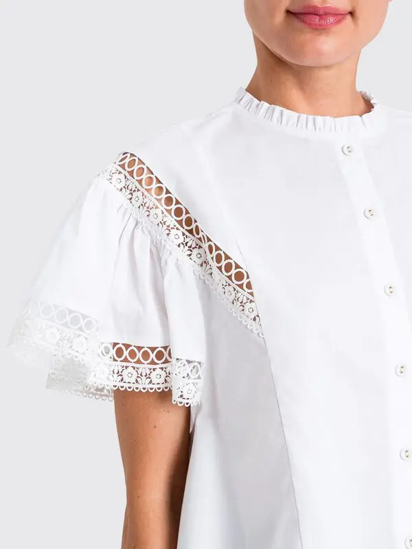 TWINSET Stretch-cotton Shirt With Macramé Inserts