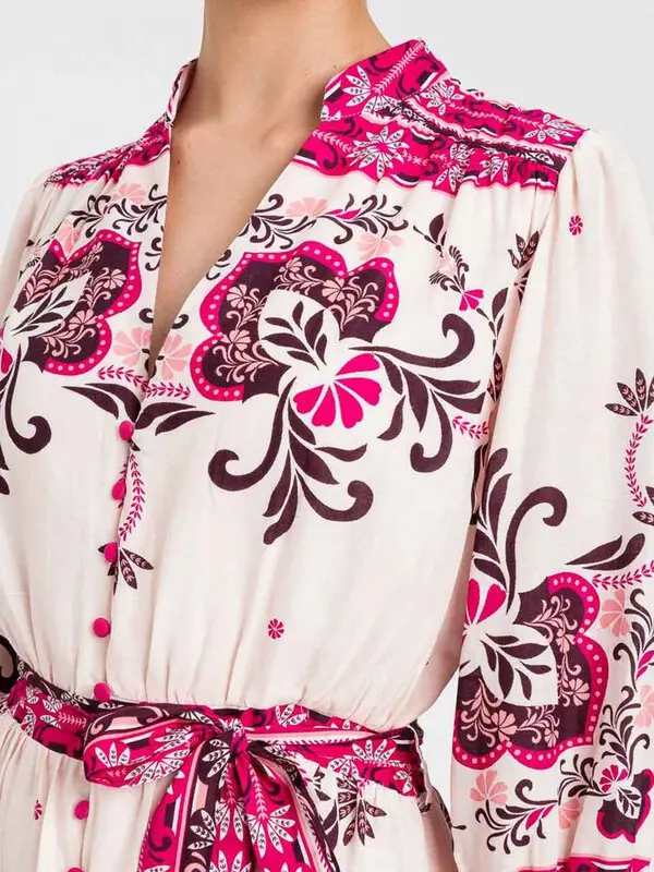 TWINSET U & B Linen Blend Ethnic Print Mini Dress