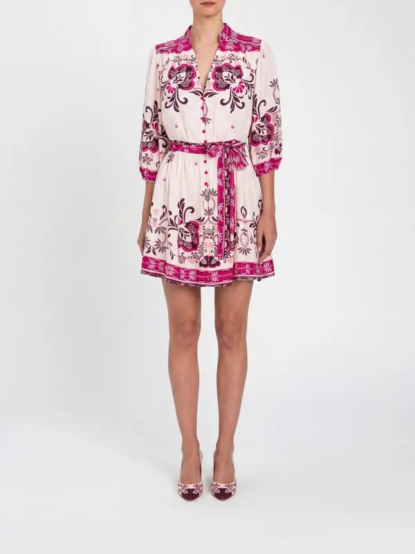 TWINSET Linen Blend Chemisier Dress With Ethnic Print