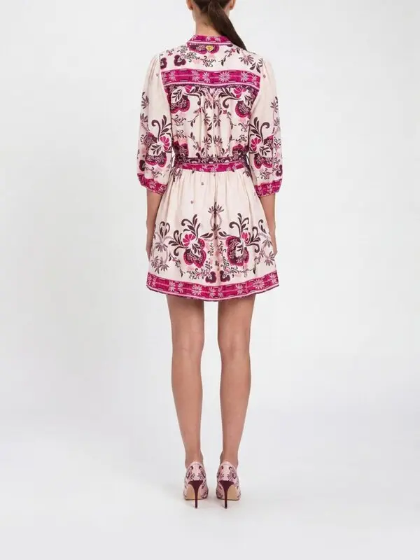 TWINSET Linen Blend Chemisier Dress With Ethnic Print
