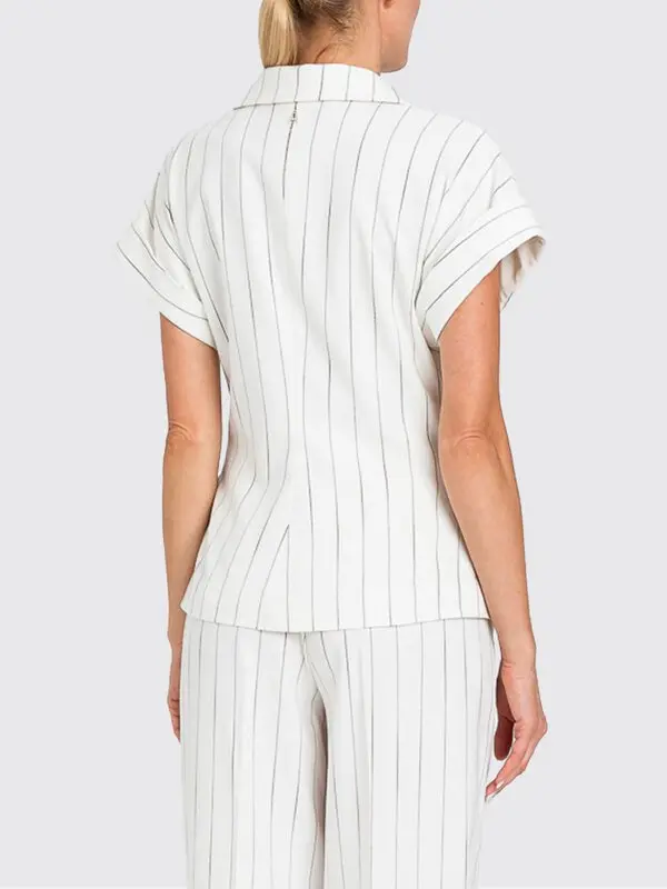 TWINSET Short-sleeved Pinstripe Double-breasted Cropped Blazer