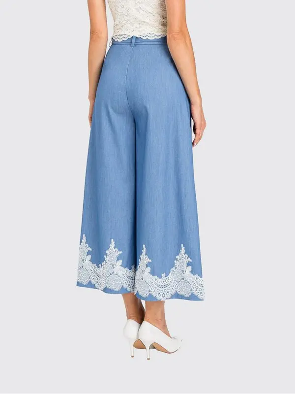 TWINSET Cropped Cotton Trousers With Embroidered Lace Inserts