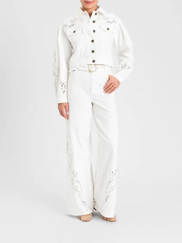 TWINSET Cotton High Waisted Trousers With Lace Inserts