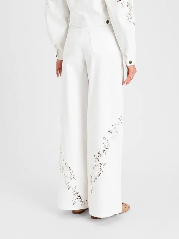 TWINSET Cotton High Waisted Trousers With Lace Inserts