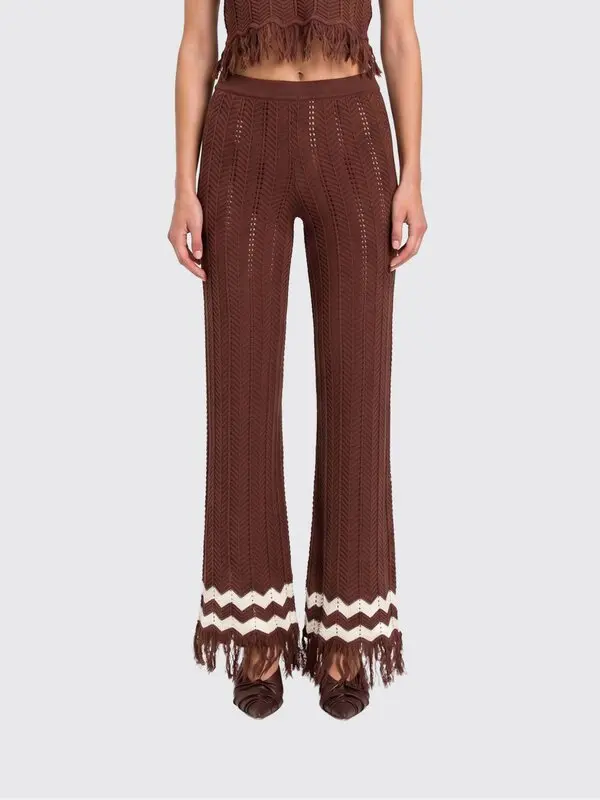 TWINSET Knit Trousers With Fringed Hem - Brown