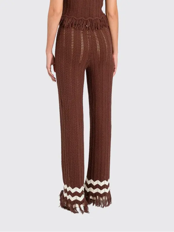 TWINSET Knit Trousers With Fringed Hem - Brown