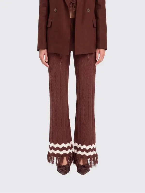 TWINSET Knit Trousers With Fringed Hem - Cocoa