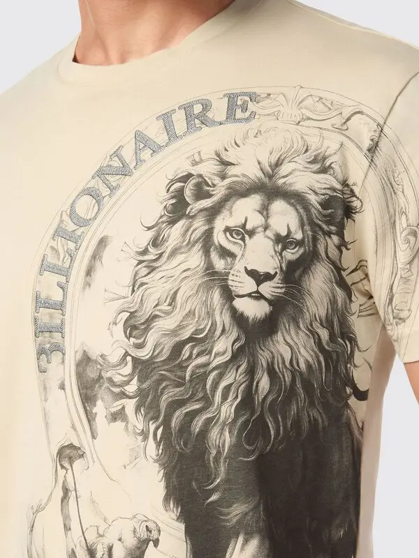BILLIONAIRE Cotton T-shirt With Lion Print - Beige