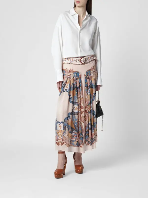 Farm Rio Printed Pleated Midi Skirt