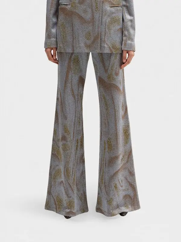 MARGHERITA MACCAPANI Printed Flared Trousers In Organic Cotton Blend - Sand