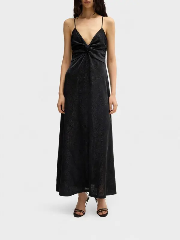 MARGHERITA MACCAPANI Knotty V-neck Maxi Dress In Organic Cotton Blend - Black
