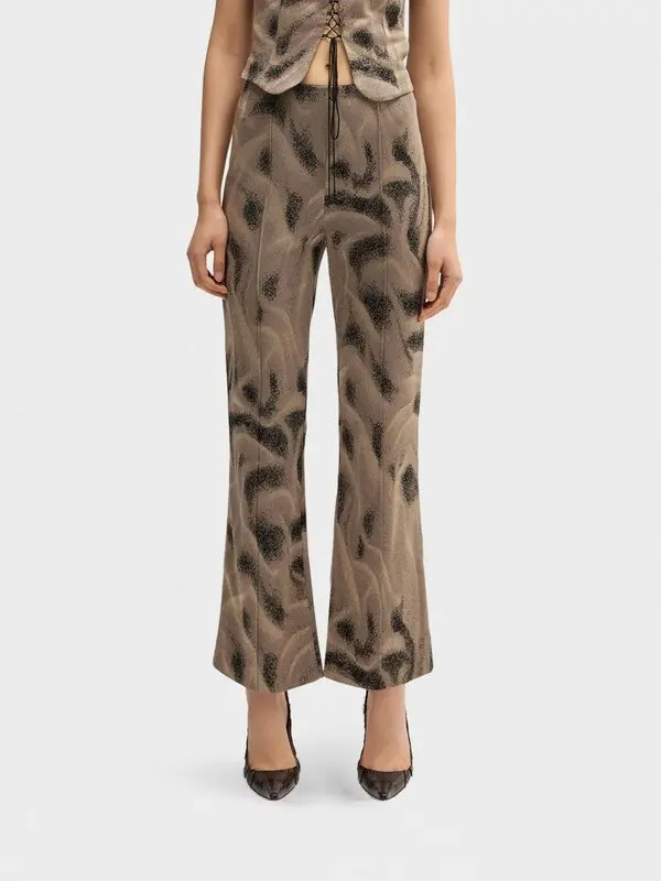 MARGHERITA MACCAPANI Printed Cotton Blend Flared Trousers - Sand