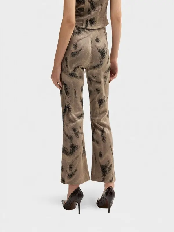 MARGHERITA MACCAPANI Printed Cotton Blend Flared Trousers - Sand