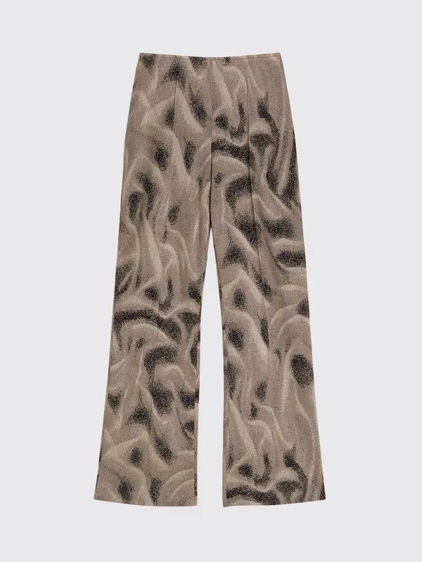 MARGHERITA MACCAPANI Printed Cotton Blend Flared Trousers - Sand