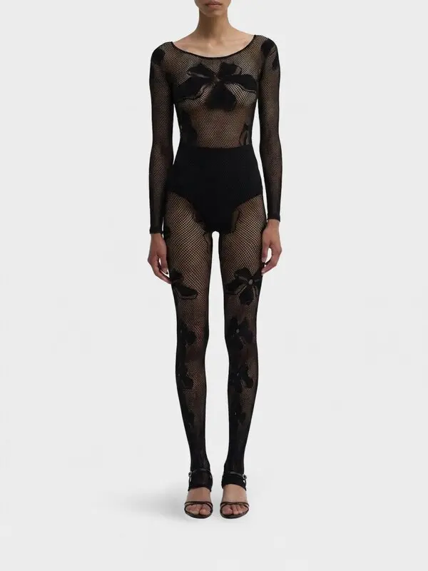 MARGHERITA MACCAPANI Monogram Floral Mesh Catsuit - Black