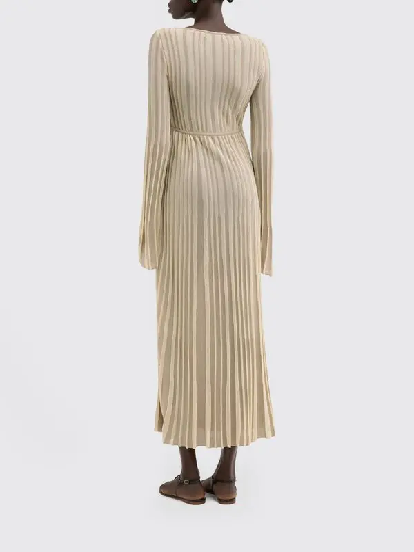 MARGHERITA MACCAPANI Long Sleeve V-neck Midi Dress - Beige