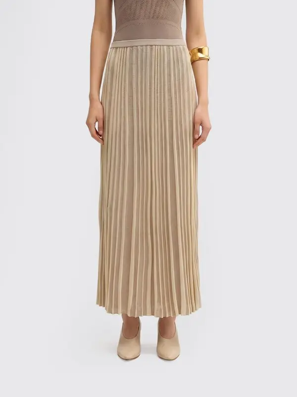 MARGHERITA MACCAPANI Pleated Viscose Blend Maxi Skirt - Beige