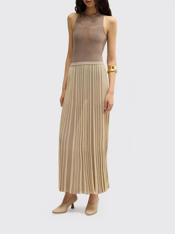 MARGHERITA MACCAPANI Pleated Viscose Blend Maxi Skirt - Beige