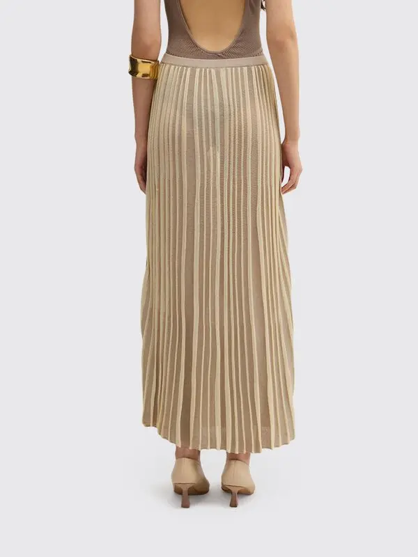 MARGHERITA MACCAPANI Pleated Viscose Blend Maxi Skirt - Beige