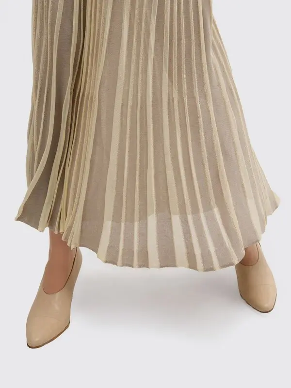 MARGHERITA MACCAPANI Pleated Viscose Blend Maxi Skirt - Beige