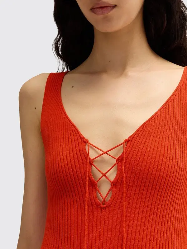 MARGHERITA MACCAPANI Ribbed Cotton Jersey Tie-up Midi Dress - Orange