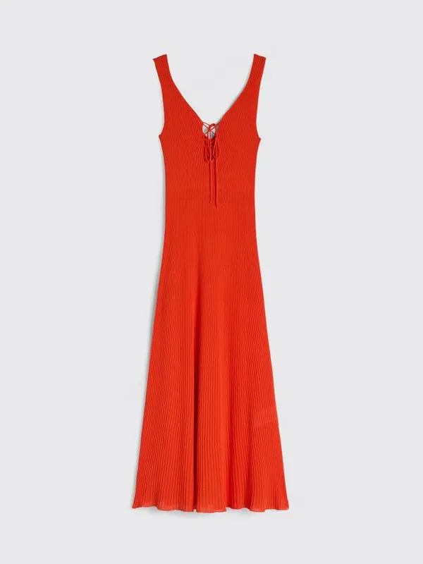MARGHERITA MACCAPANI Ribbed Cotton Jersey Tie-up Midi Dress - Orange