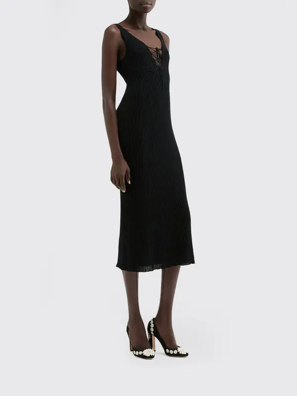 MARGHERITA MACCAPANI Ribbed Cotton Jersey Midi Dress - Black