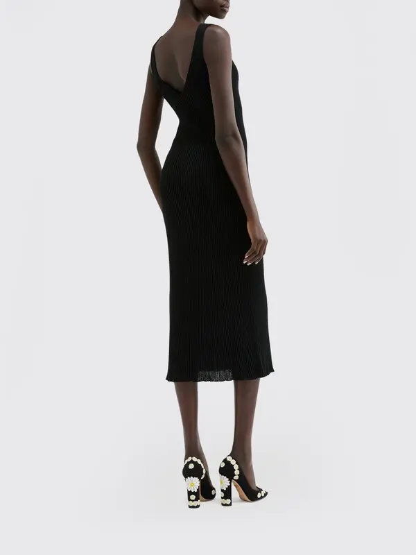 MARGHERITA MACCAPANI Ribbed Cotton Jersey Midi Dress - Black