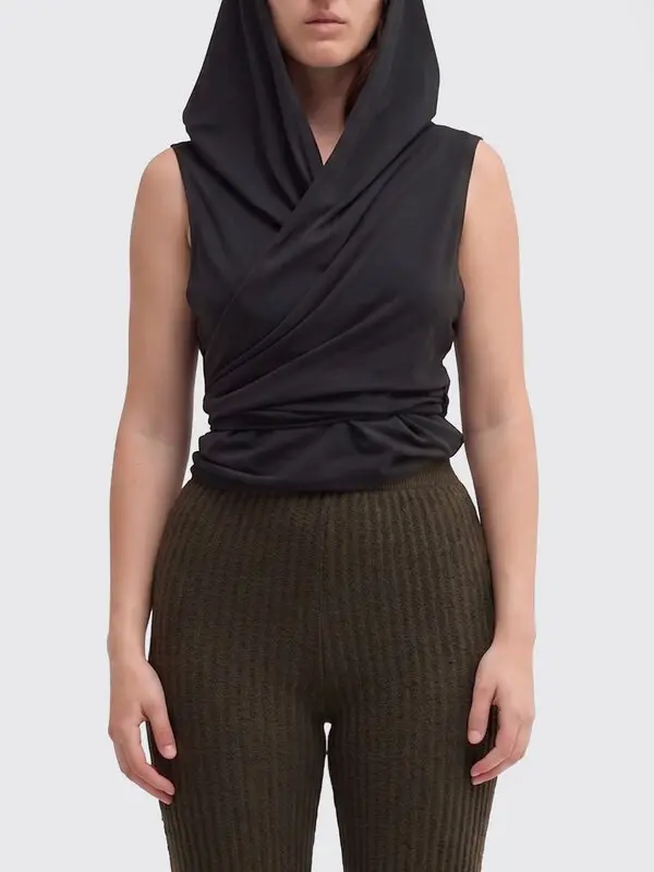 MARGHERITA MACCAPANI Sleeveless Hooded Top With Draped Design - Black