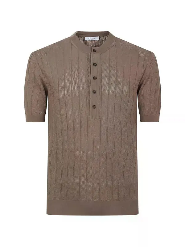 CRUCIANI Ribbed-knit Short-sleeve Polo Shirt - Brown