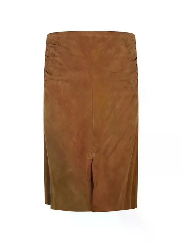 Stouls Ooma" Ruched Suede Skirt - Brown