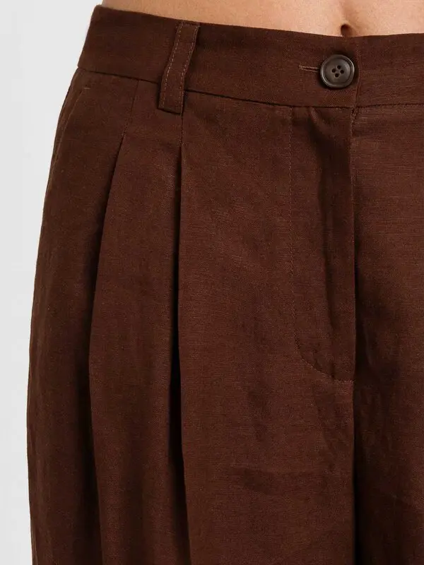 TWINSET Linen Blend Wide Leg Trousers - Brown