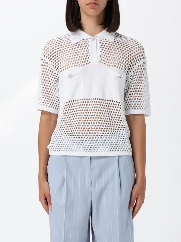 TWINSET Mesh Viscose Polo Shirt - White